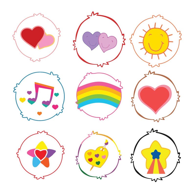Care Bears Belly Badges SVG Care Bears Badge, Printable Care Bear Belly ...
