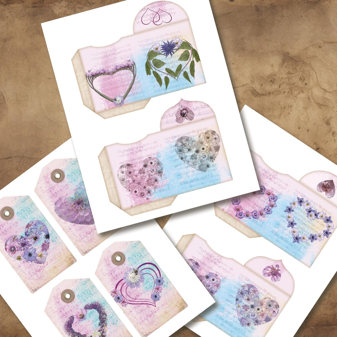 Printable Valentine Floral Heart Junk Journal Mini Envelopes and Tags ...