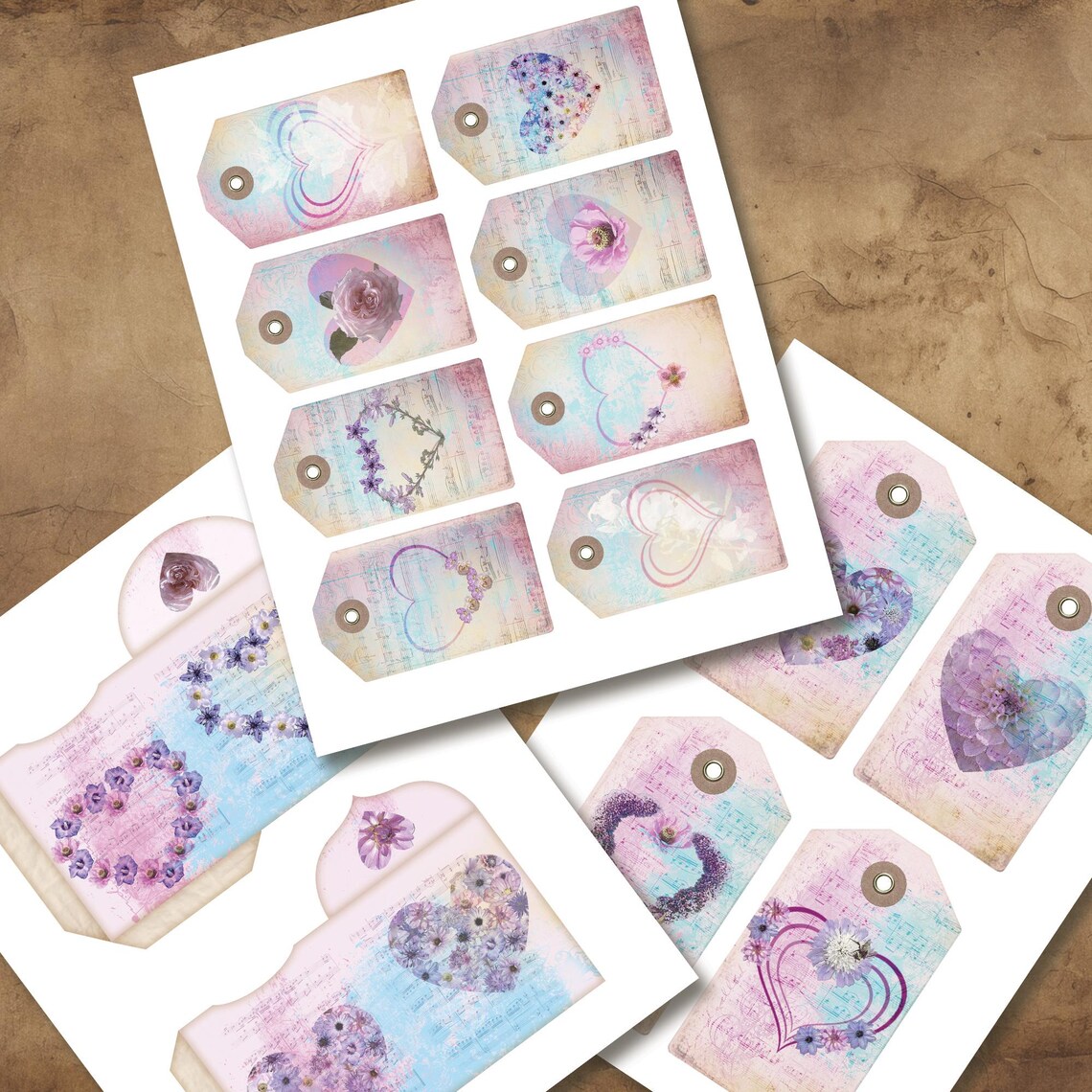 Printable Valentine Floral Heart Junk Journal Mini Envelopes and Tags ...