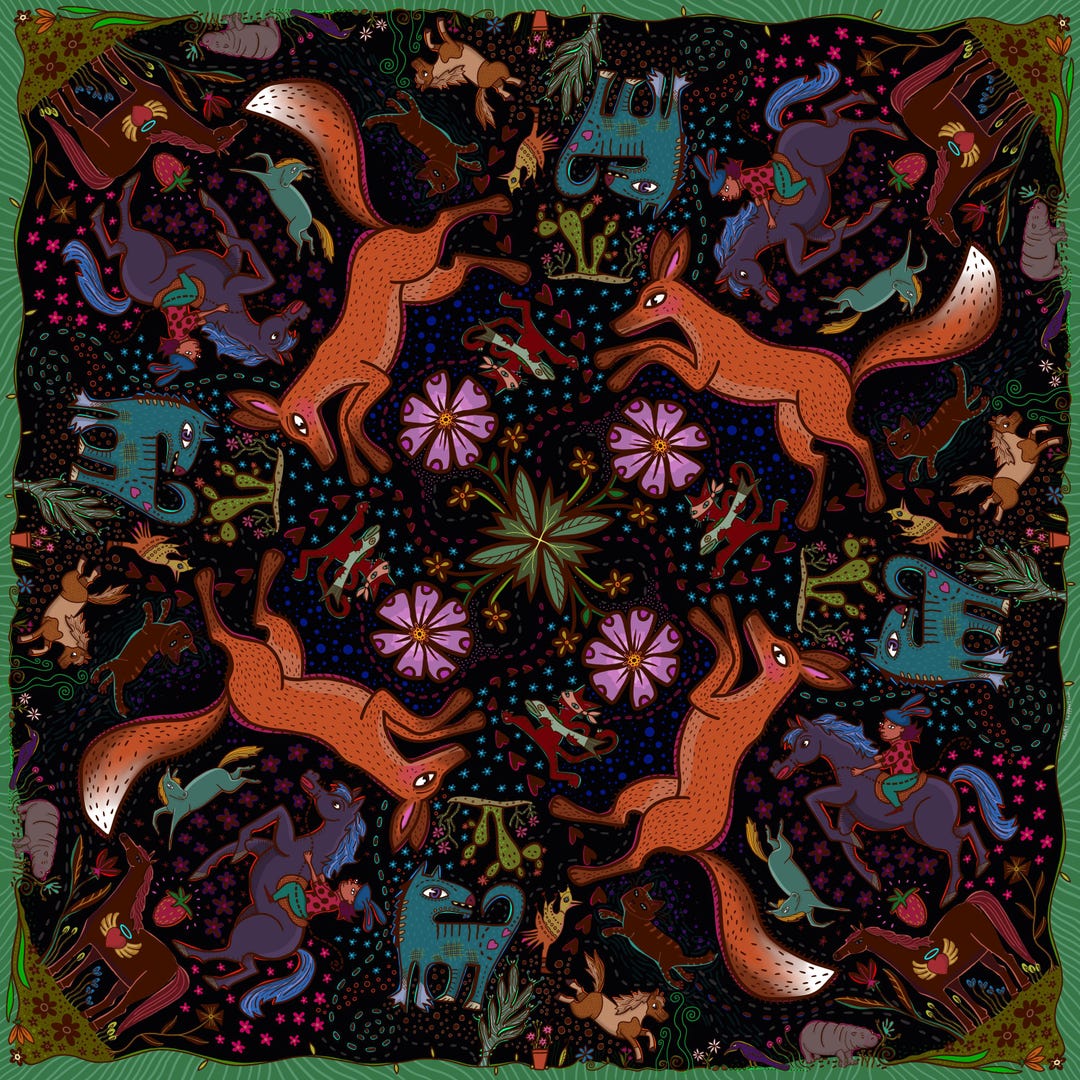 Fox Bandana on Black - Etsy