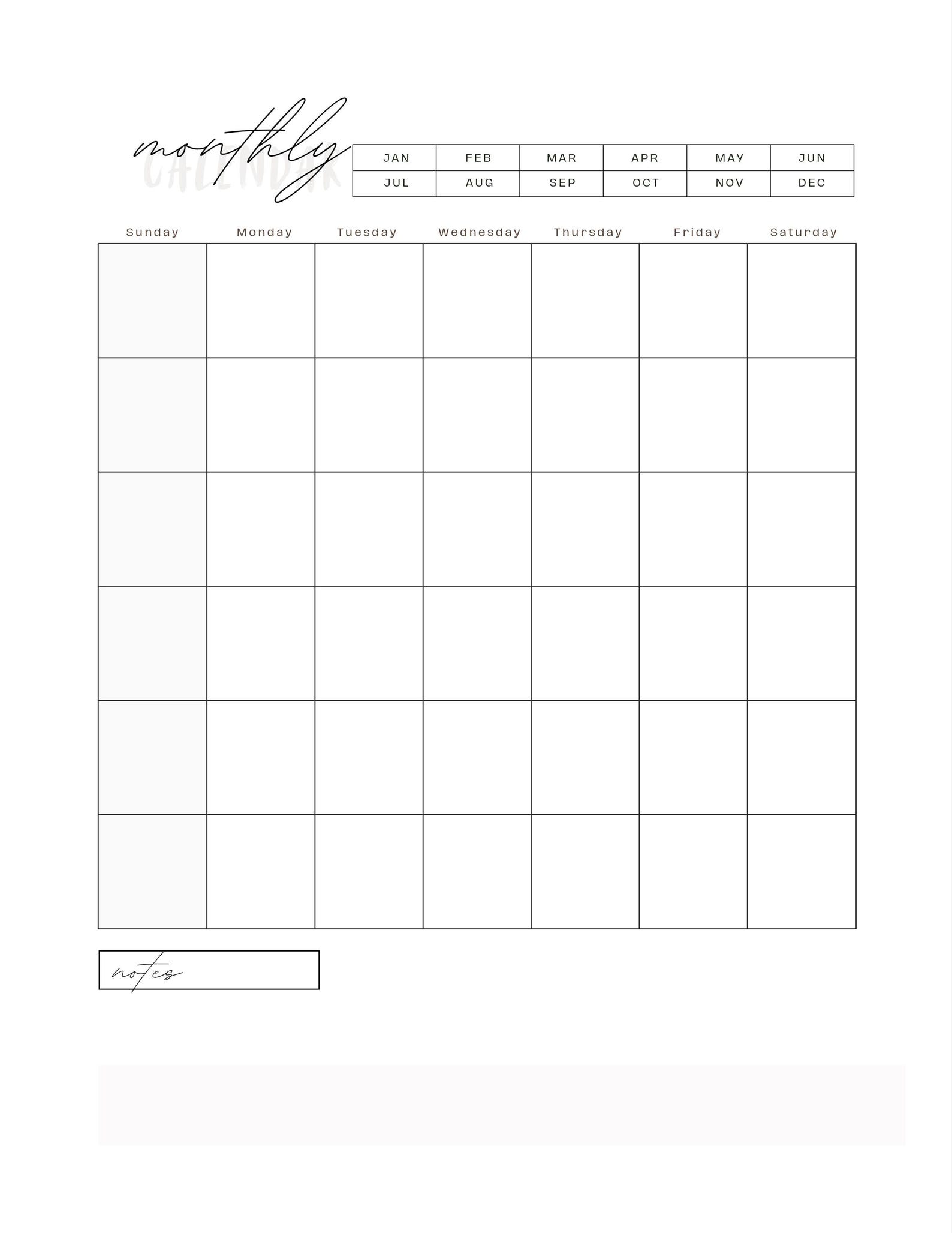 Minimalist Monthly Calendar Template | Printable & Editable Planner - Etsy
