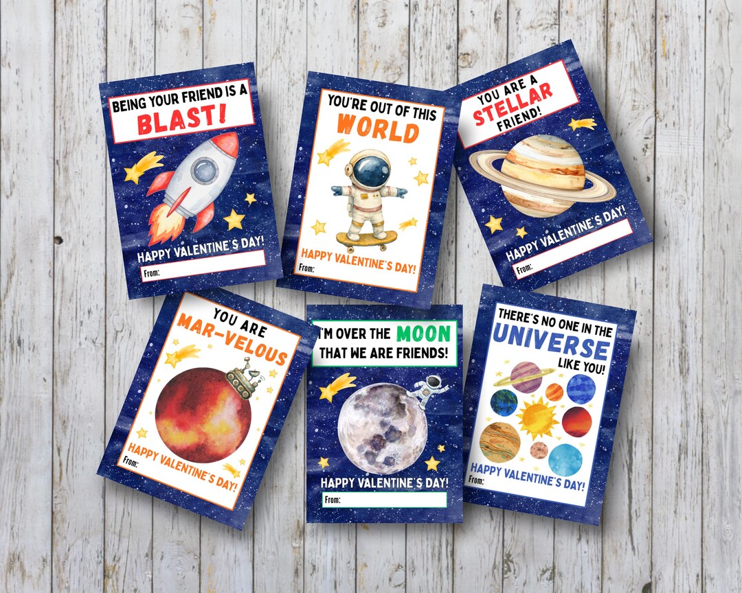 Printable Space Valentines, Kids' Valentine's Day Cards (PDF Download ...