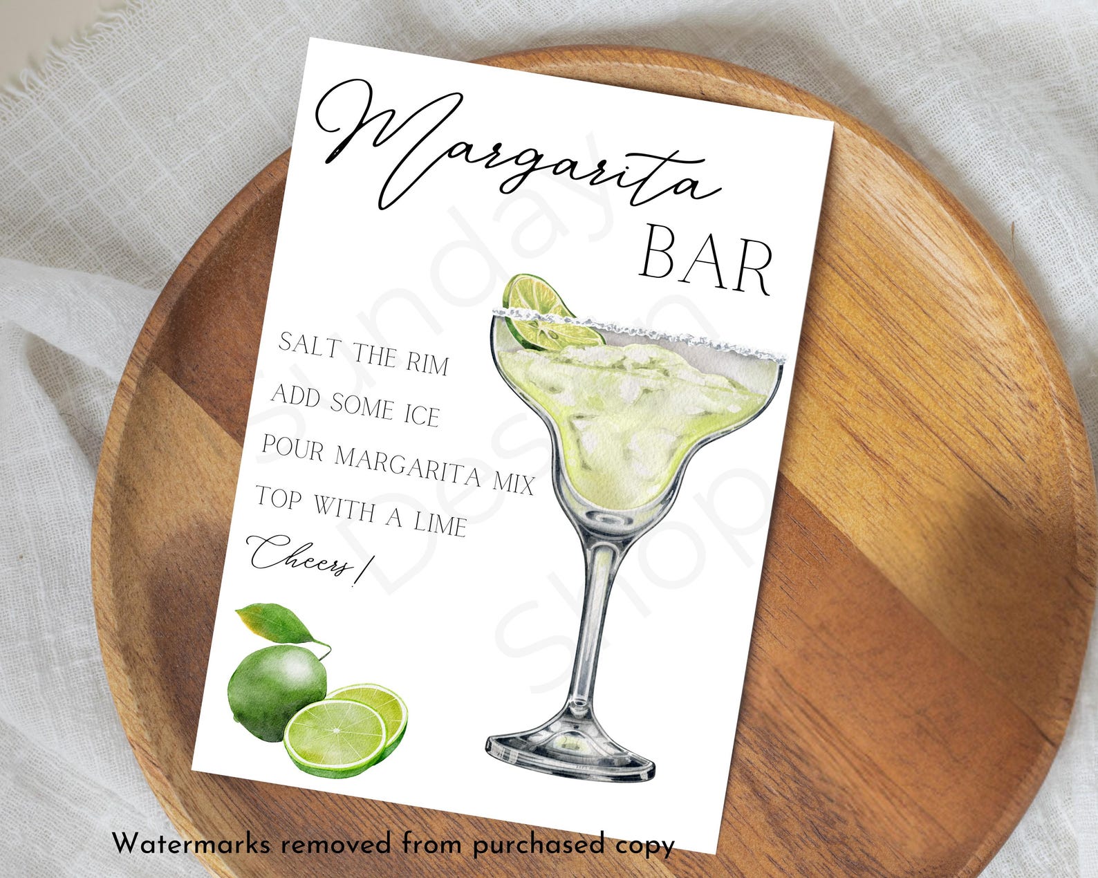 Margarita Bar Sign With Instructions. Instant Download and Print. 5x7 ...