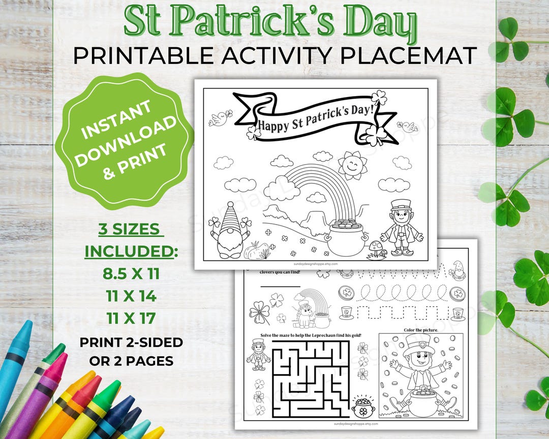 Printable St. Patrick's Day Activity and Coloring Placemat. 8.5x11 ...
