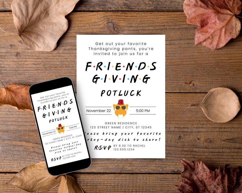Friendsgiving Potluck Invitation Digital Template. Printable and ...