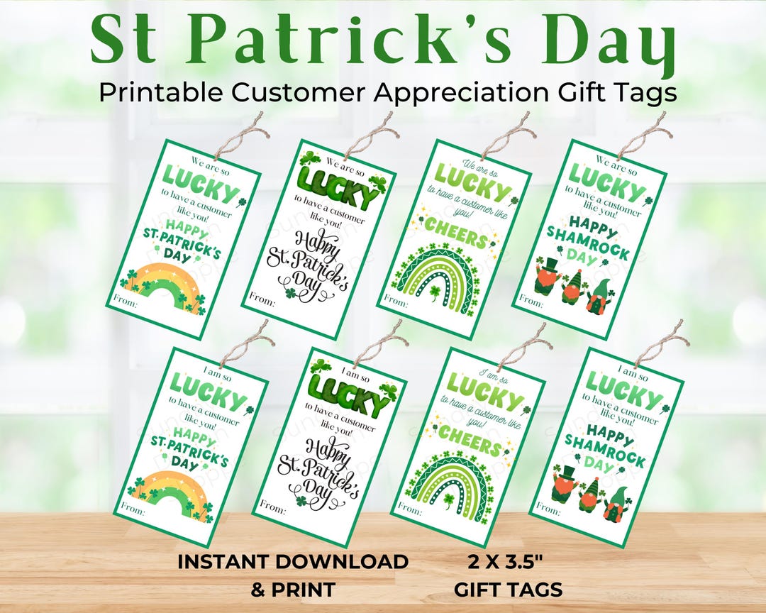 Printable St. Patrick's Day Customer Appreciation Gift Tags. 2" X 3.5 ...