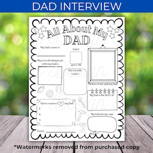 Printable All About My Dad Interview. Dada, Daddy, Papa & Grandpa ...