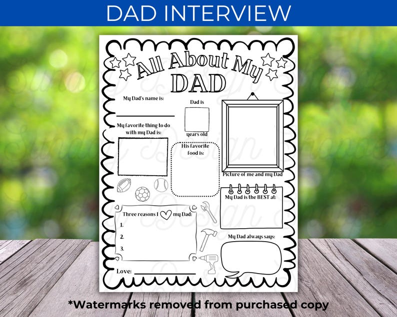Printable All About My Dad Interview. Dada, Daddy, Papa & Grandpa ...