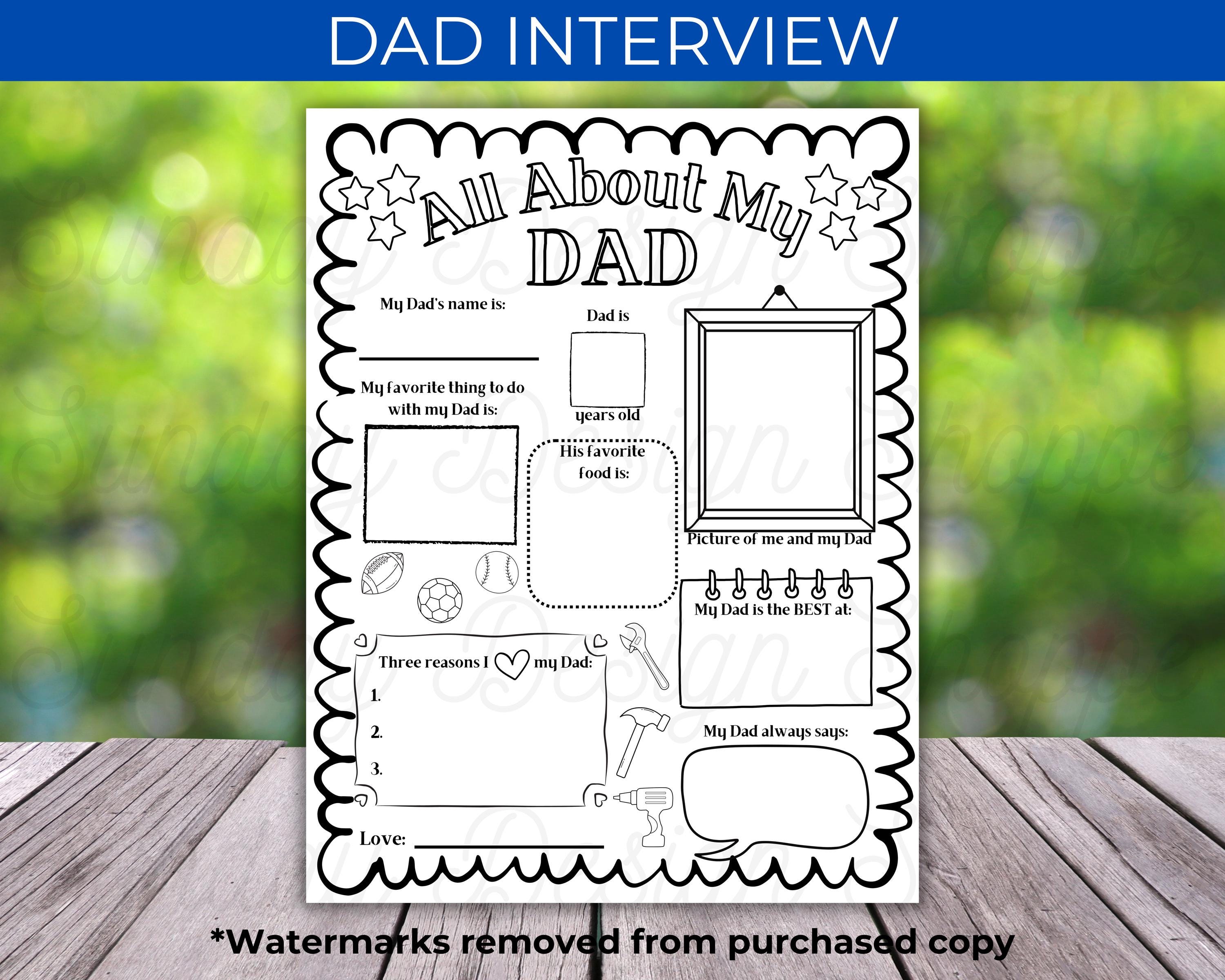 Printable All About My Dad Interview. Dada, Daddy, Papa & Grandpa ...