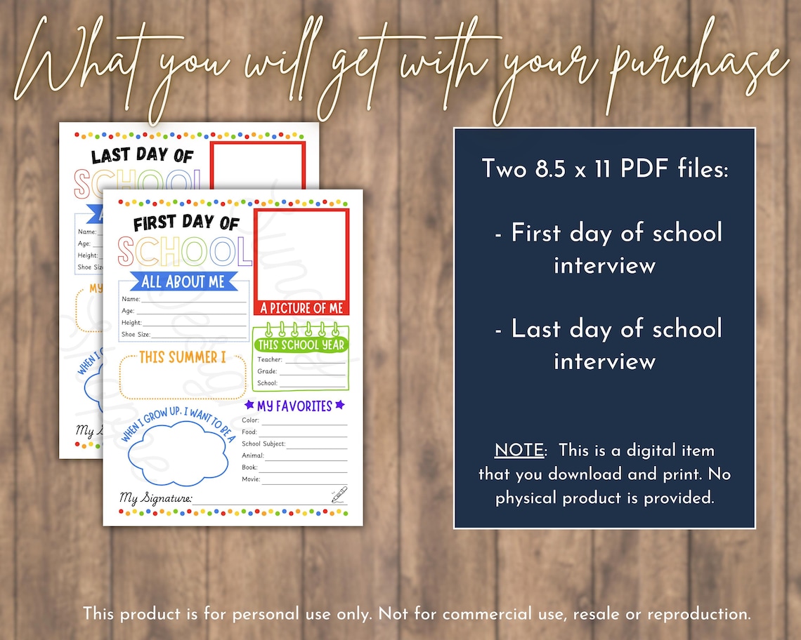 Printable First and Last Day of School Interview. All About Me ...