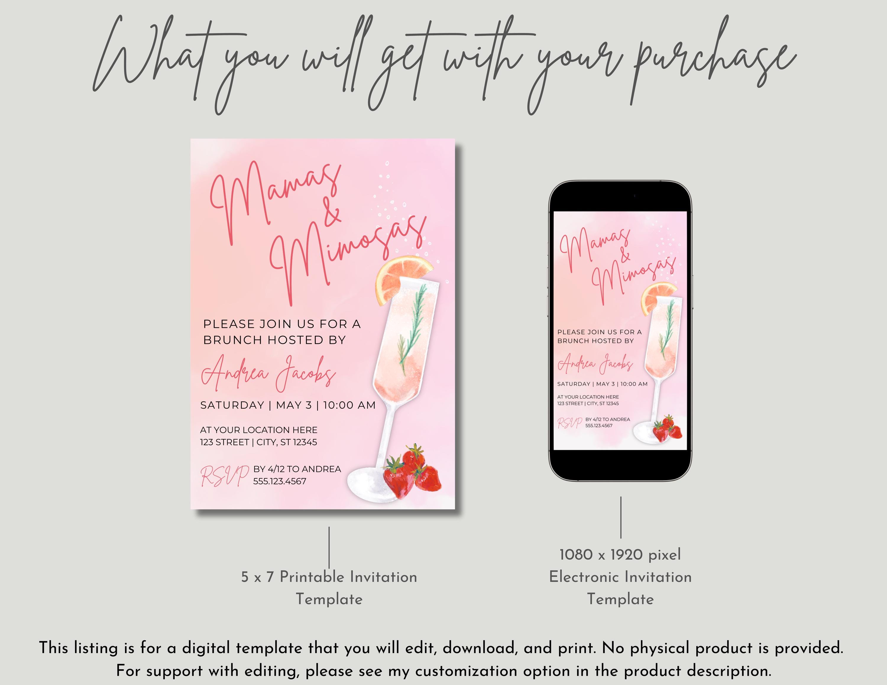 Mamas and Mimosas Brunch Invitation Digital Template, Printable and ...