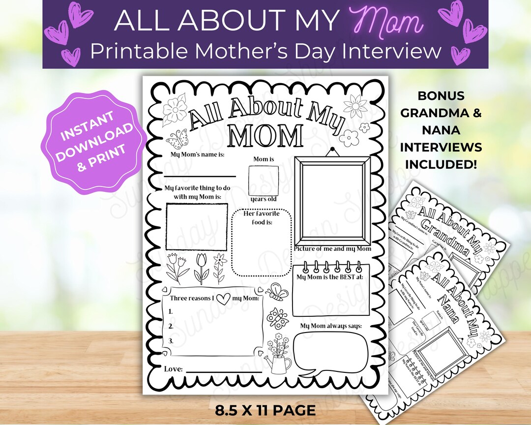 Printable All About My Mom Mother's Day Interview. Grandma and Nana ...