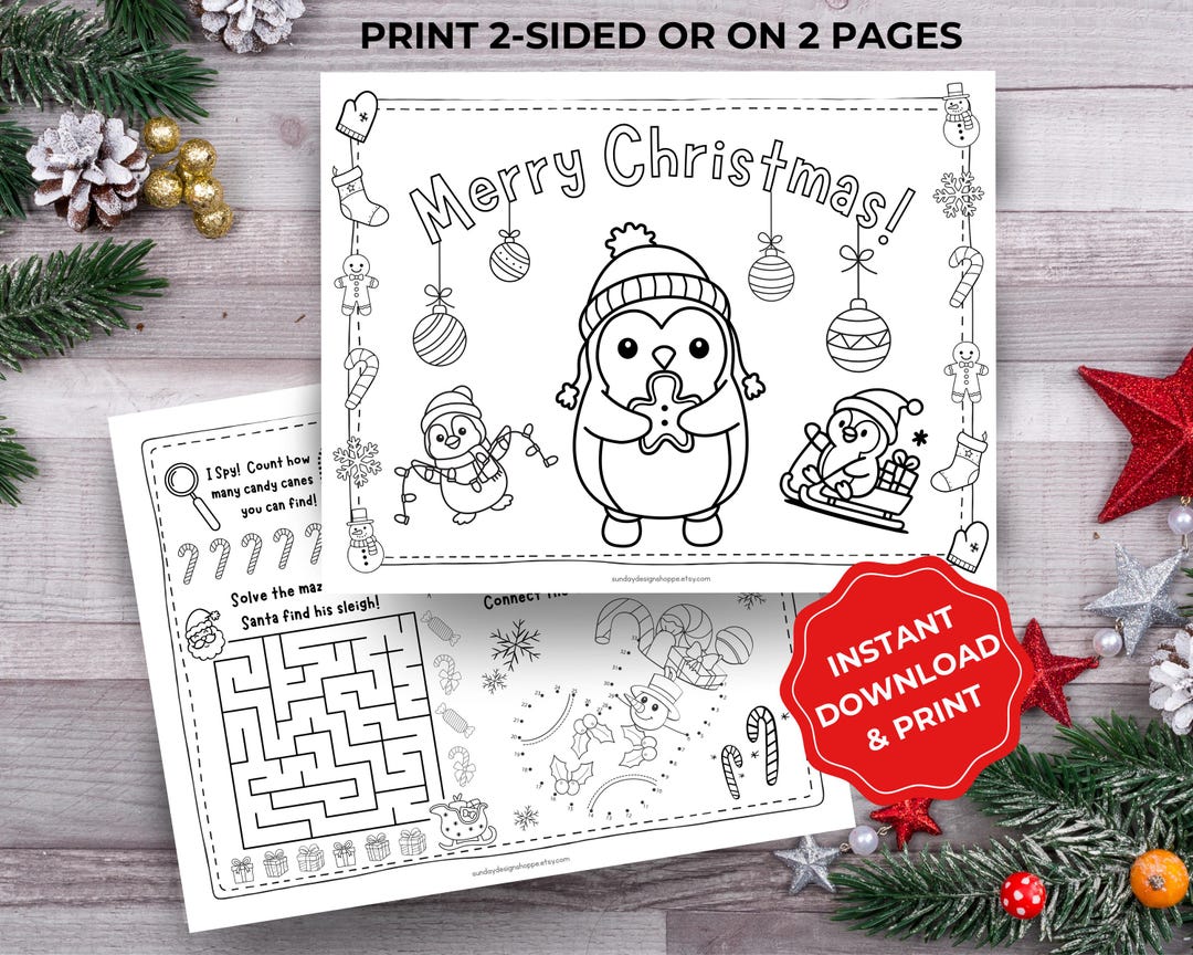 Printable Christmas Activity Coloring Placemat. 8.5 X 11 PDF. Instant ...