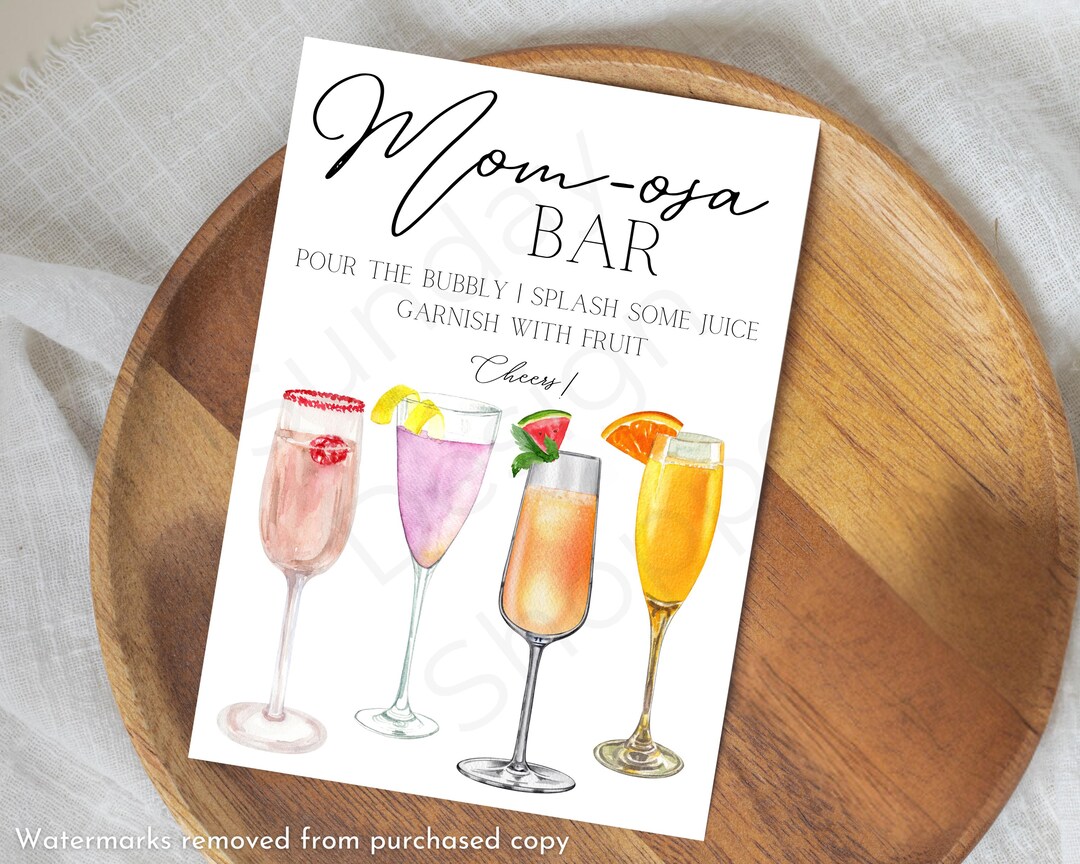 Mom-osa Bar Sign With Instructions. Instant Download and Print. 5x7 ...