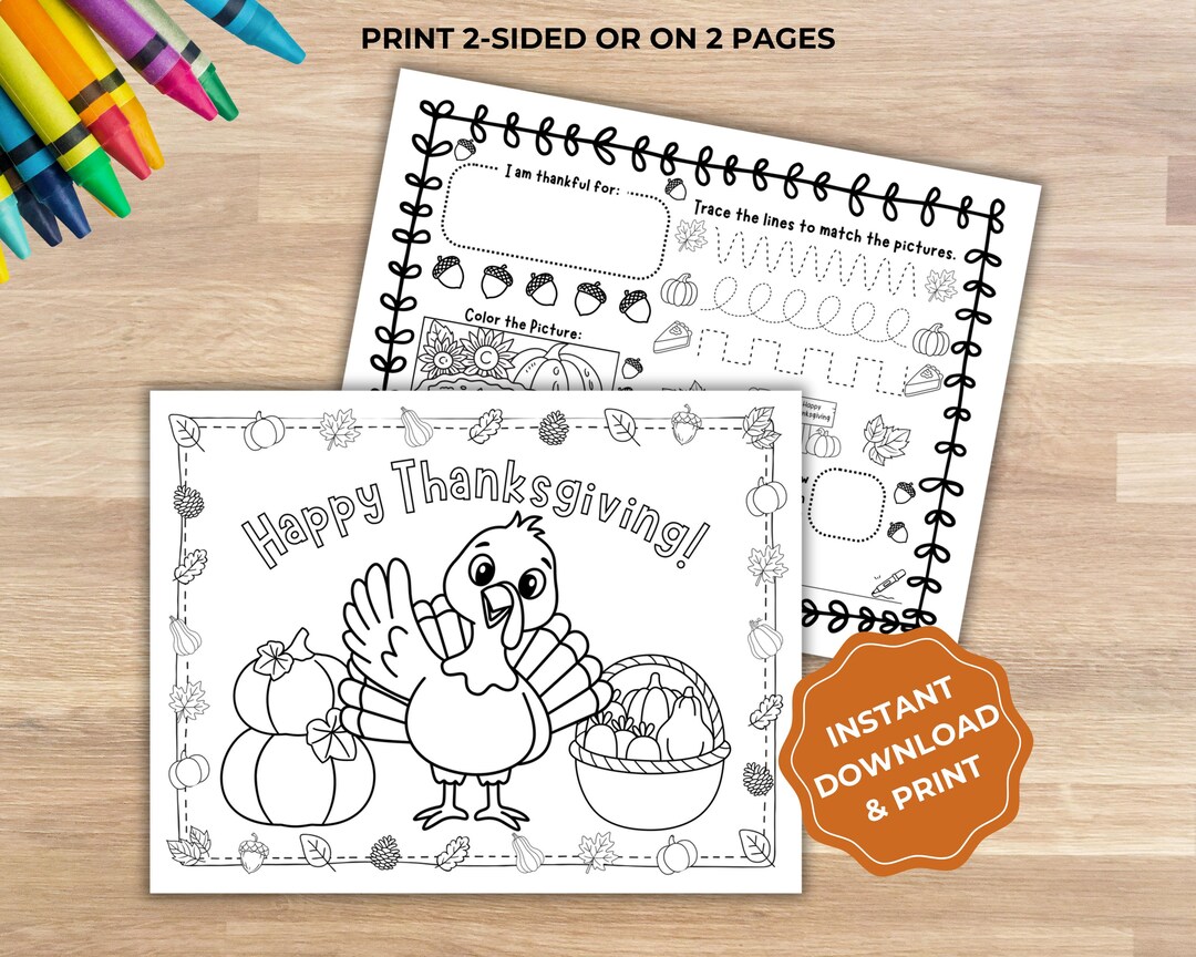 Printable Thanksgiving Activity Coloring Placemat. 8.5 X 11 PDF ...