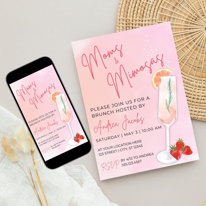 Moms and Mimosas Brunch Invitation Digital Template, Printable and ...