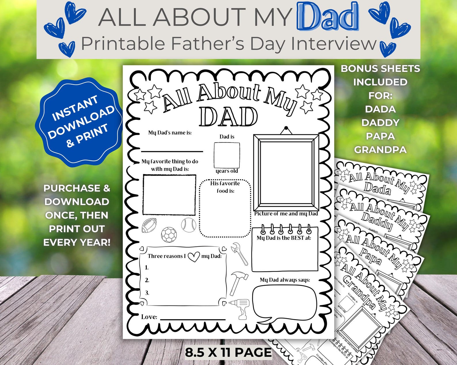 Printable All About My Dad Interview. Dada, Daddy, Papa & Grandpa ...
