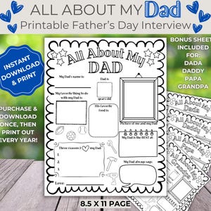 Printable All About My Dad Interview. Dada, Daddy, Papa & Grandpa ...