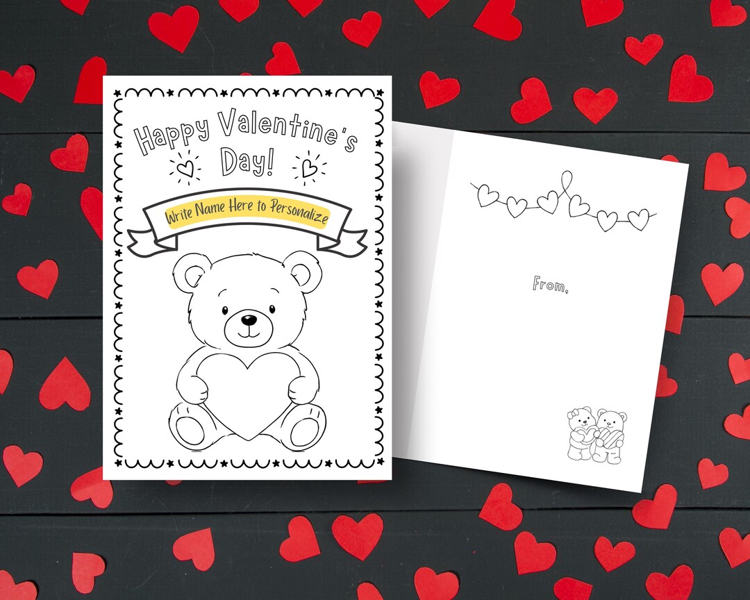 Printable Coloring Valentine's Day Card. Instantly Download, Print, and ...