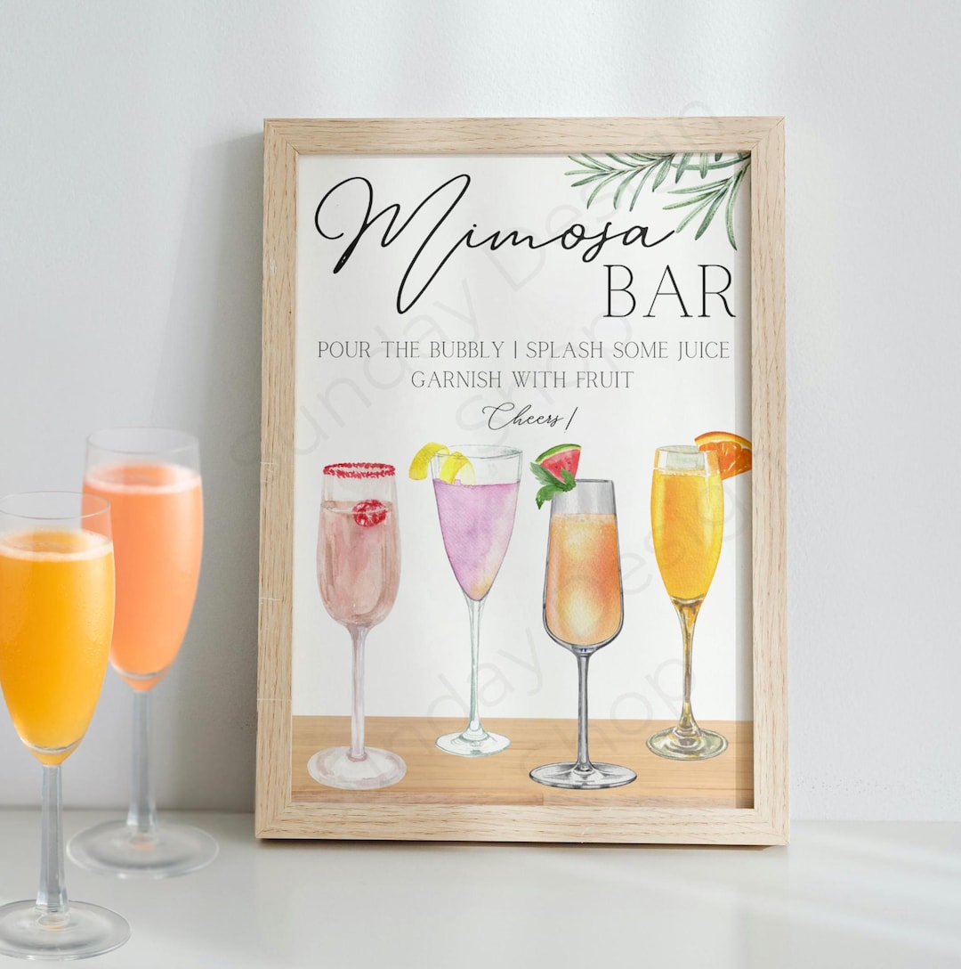 Mimosa Bar Sign With Instructions. Instant Download and Print. 5x7 ...