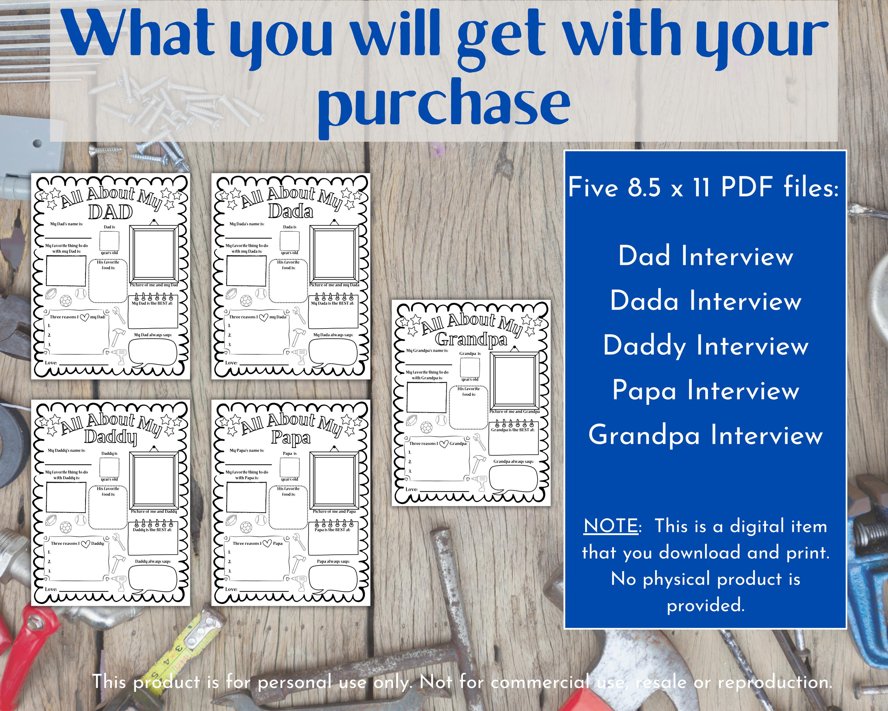 Printable All About My Dad Interview. Dada, Daddy, Papa & Grandpa ...