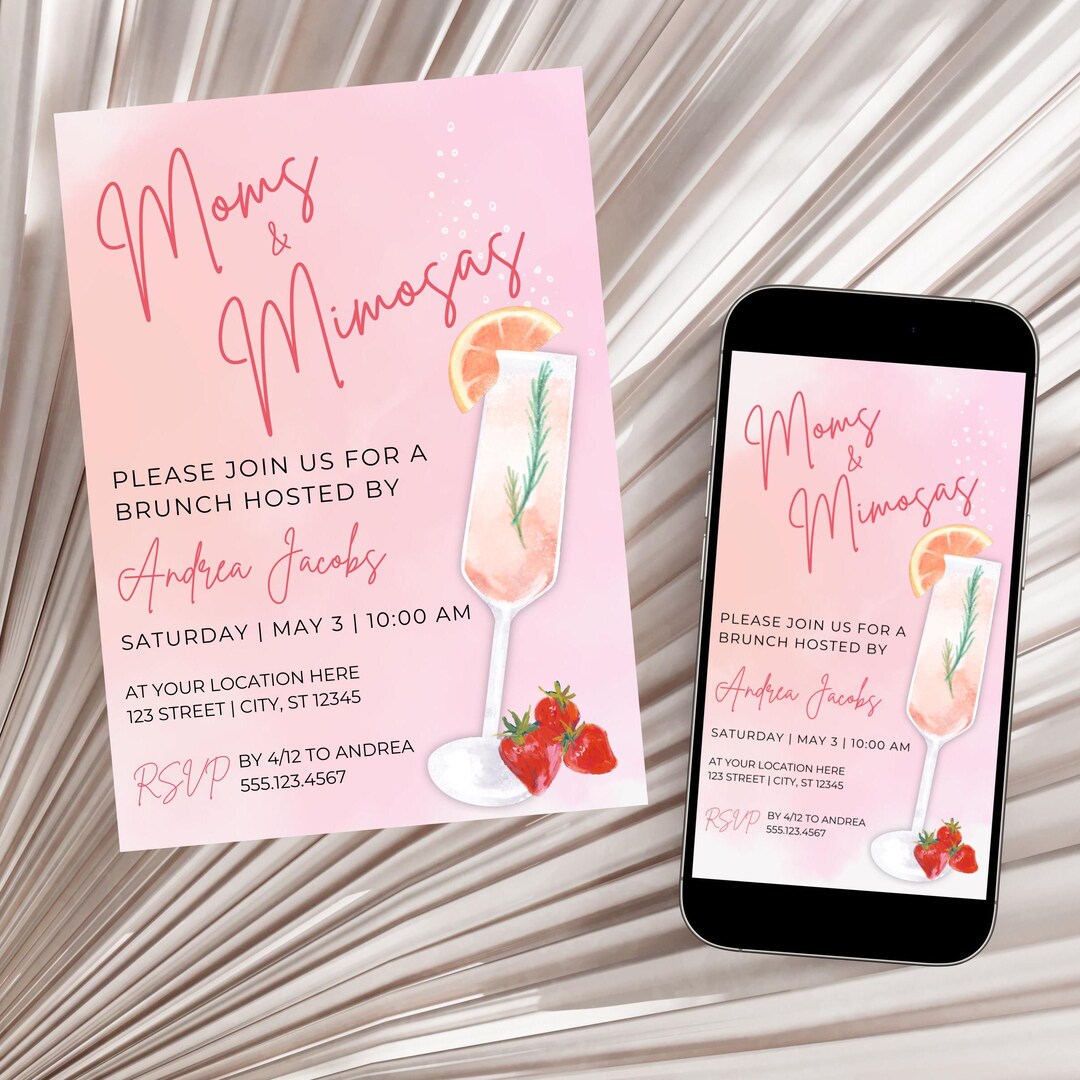Moms and Mimosas Brunch Invitation Digital Template, Printable and ...