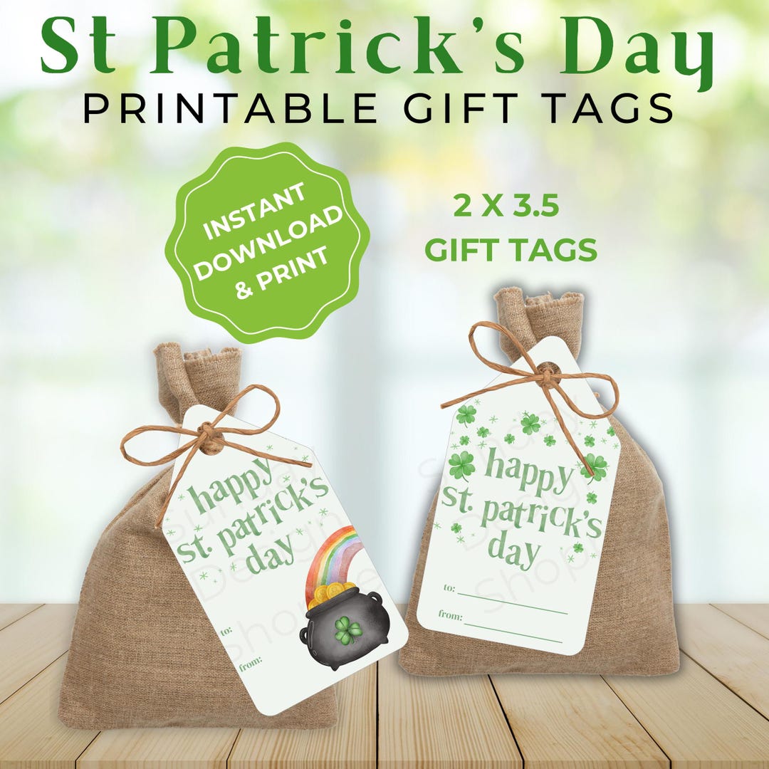 Printable St. Patrick's Day Gift Tags. 2" X 3.5" Square Tags. Instant ...