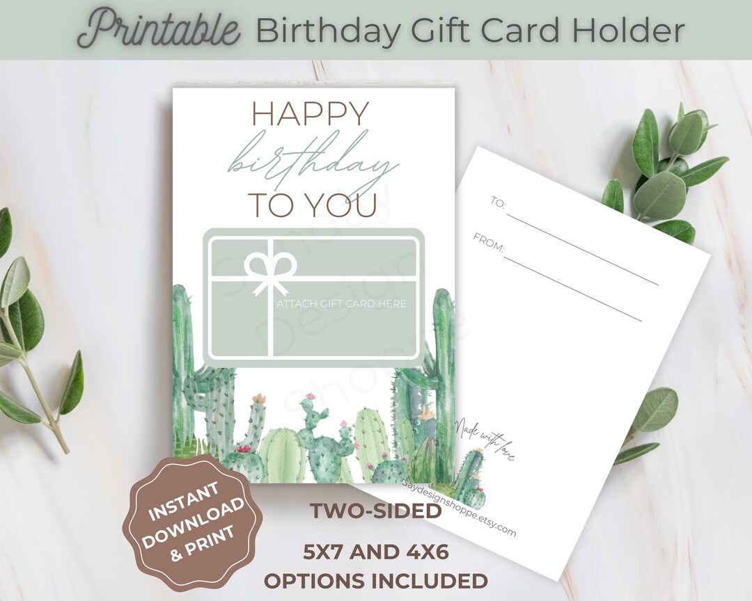 Printable Desert Cactus Birthday Gift Card Holder. Southwest Birthday ...