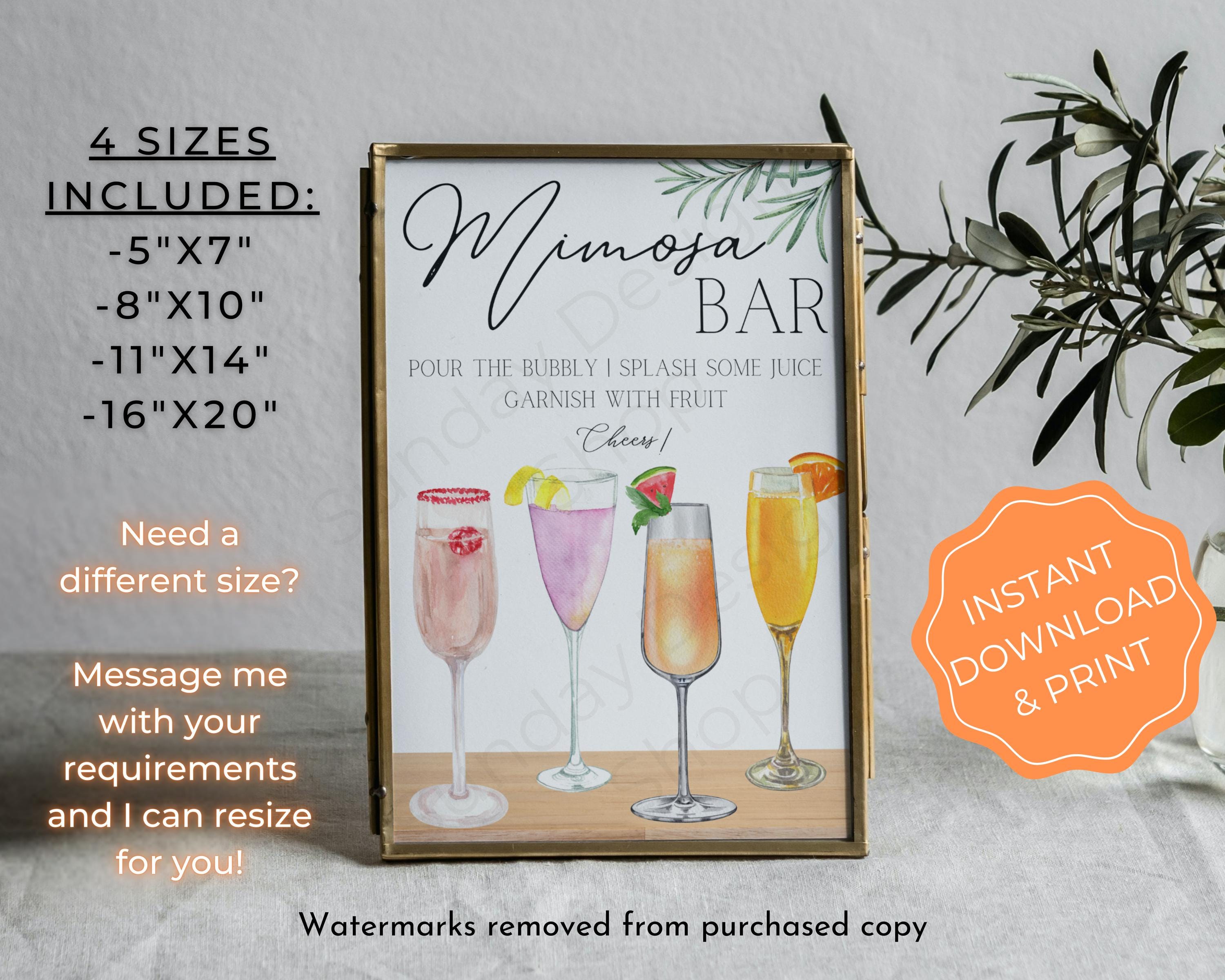 Mimosa Bar Sign With Instructions. Instant Download and Print. 5x7 ...