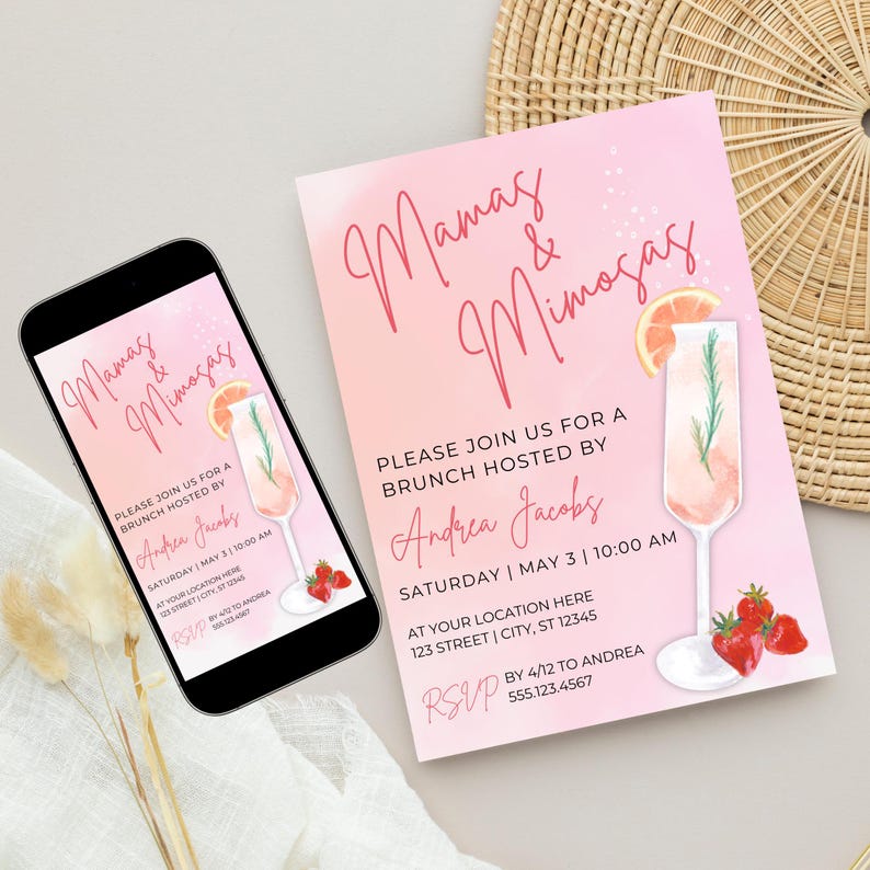 Mamas and Mimosas Brunch Invitation Digital Template, Printable and ...