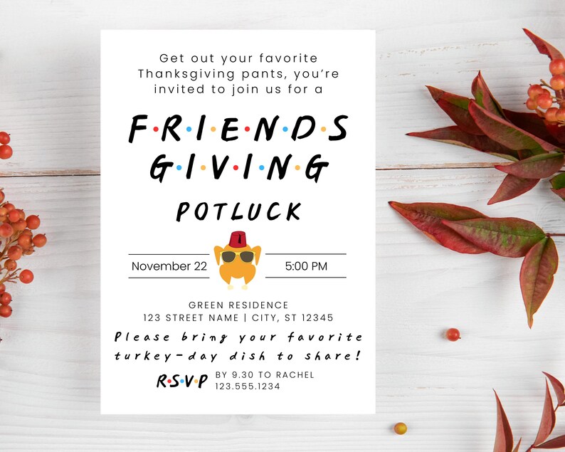 Friendsgiving Potluck Invitation Digital Template. Printable and ...