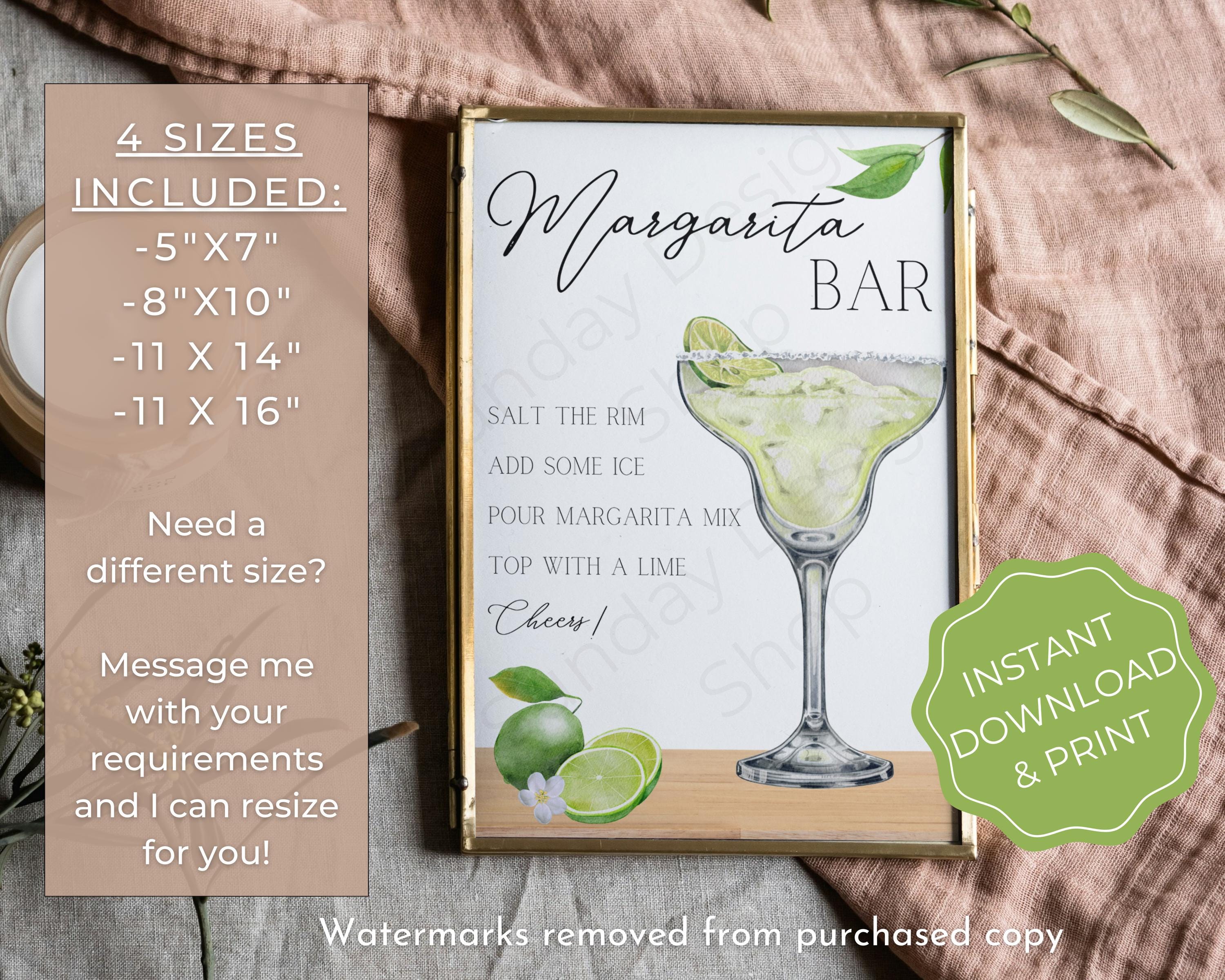 Margarita Bar Sign With Instructions. Instant Download and Print. 5x7 ...