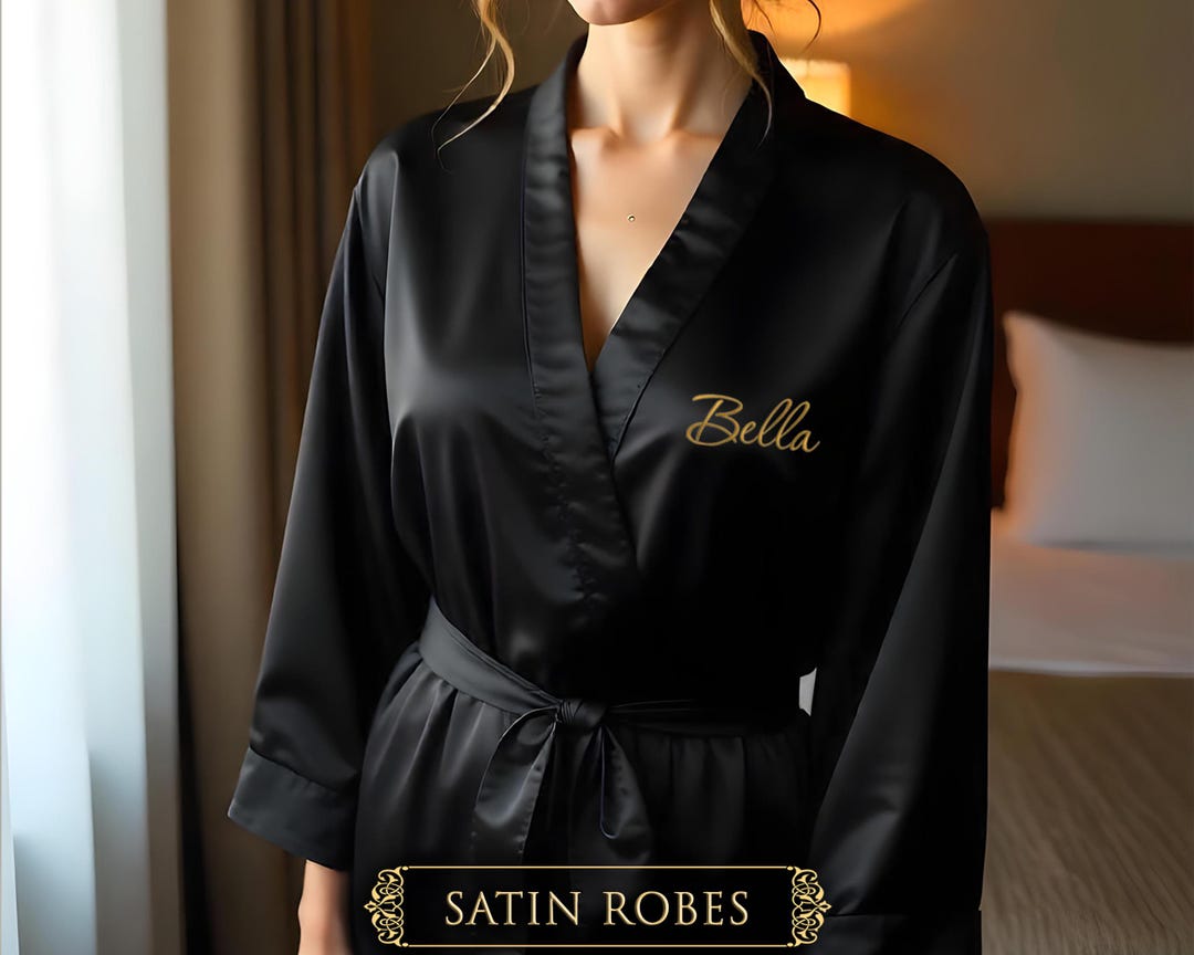 Embroidered Satin Robe - Bridal Party Robe - Custom Satin Robe - Satin ...