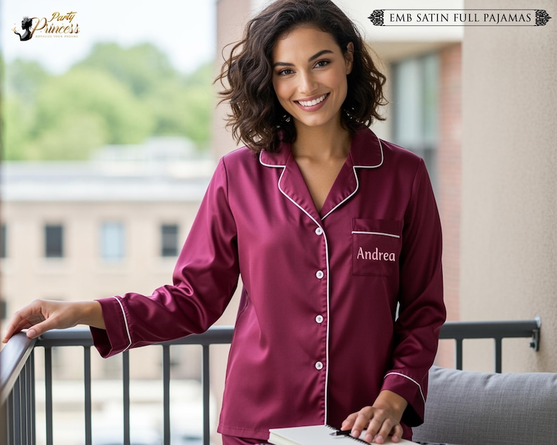 Personalized Embroidered Satin Pajama Set | Personalized Name, Logos ...