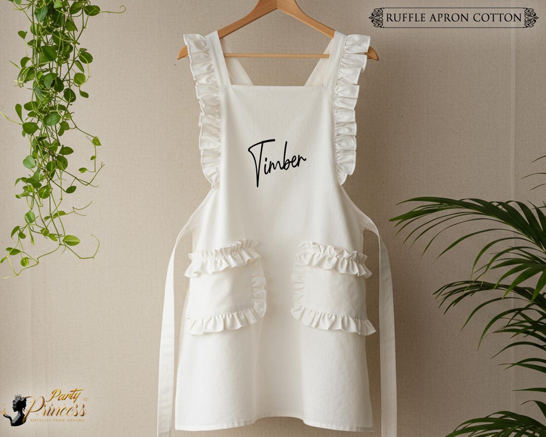 Personalized Ruffle Cotton Apron – Custom Name Cooking Apron for Women ...