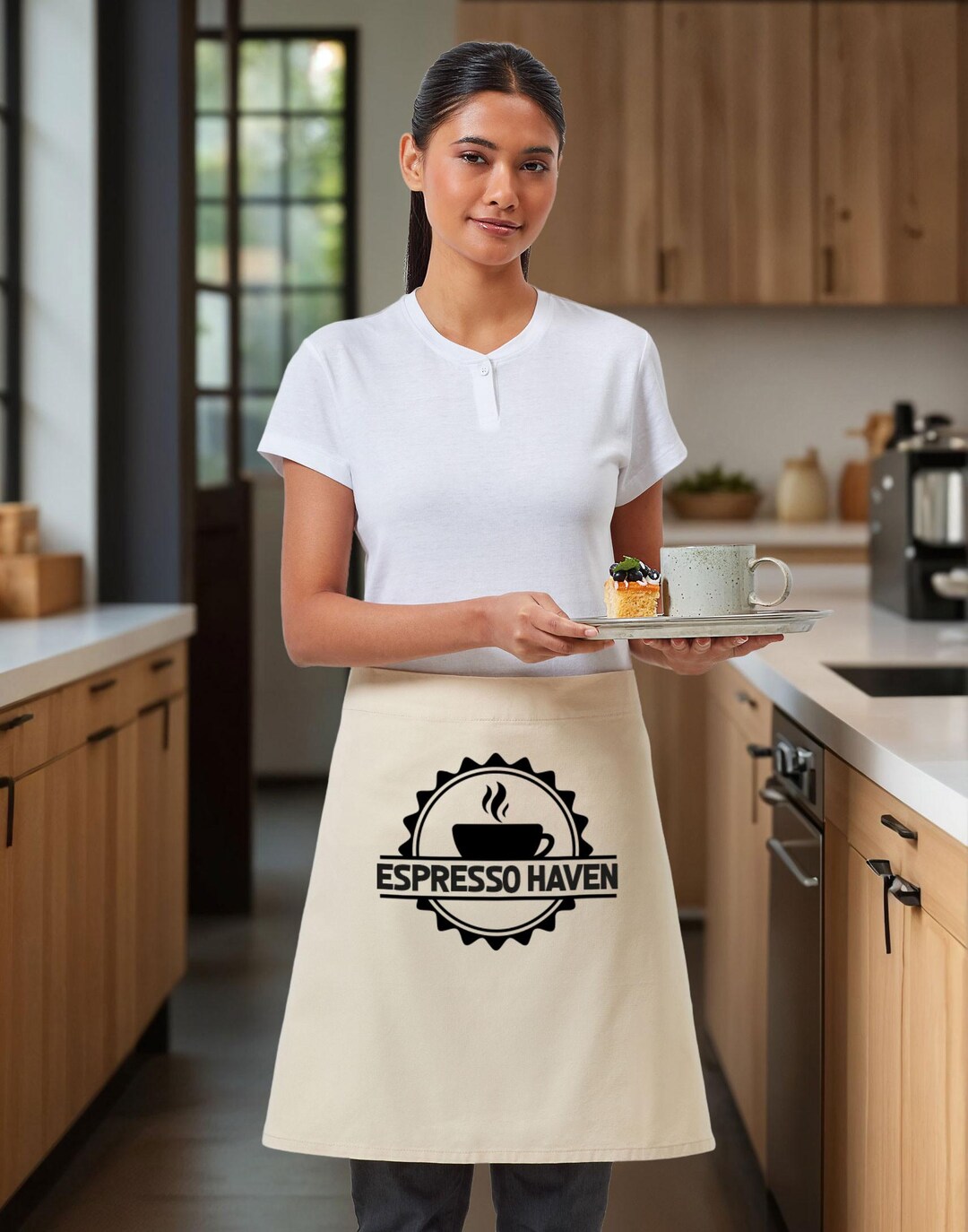 Custom Logo Coffee Shop Apron, Personalized Waist Apron, Business Logo ...