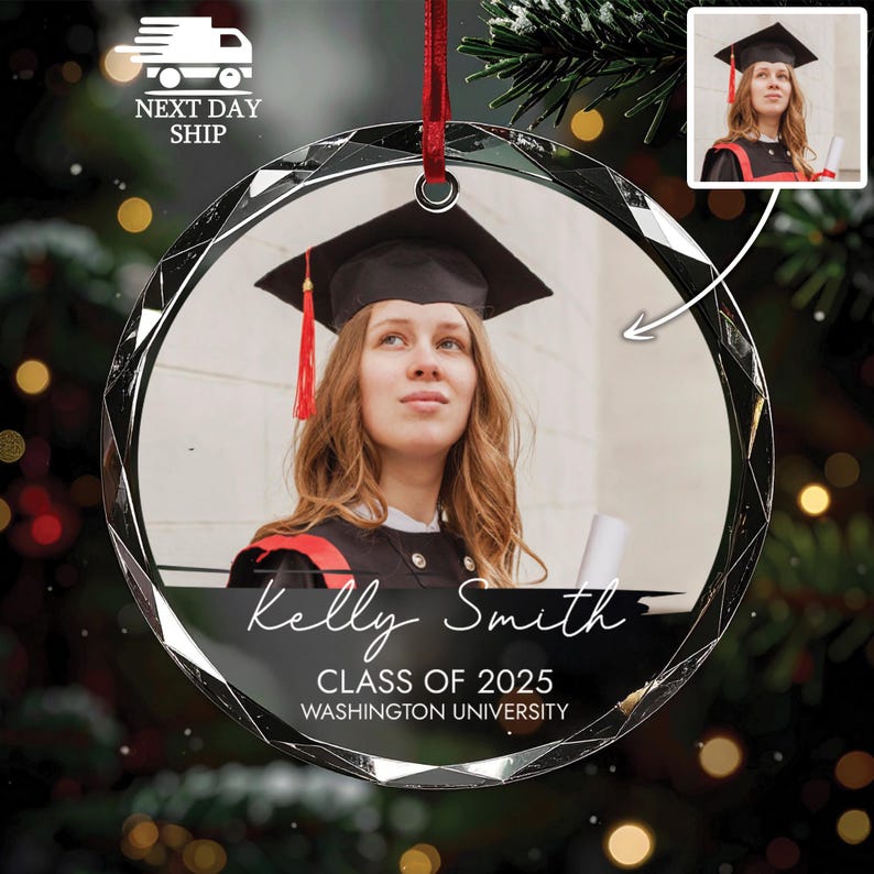 Personalized Graduation Ornament, Custom Photo Glass Keepsake, Class of ...