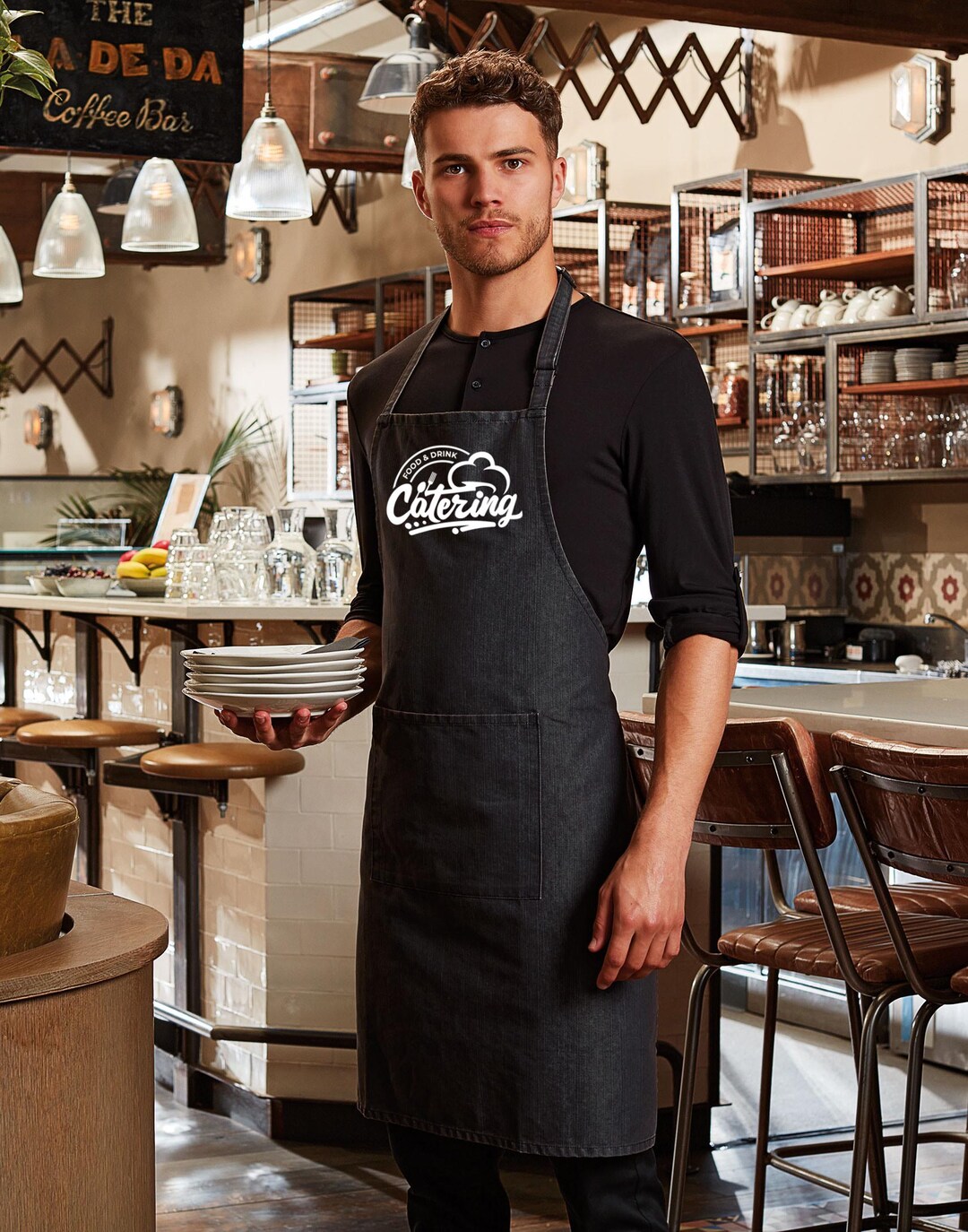 Coffee Shop Logo Apron, Personalized Work Apron With Pocket, 35 Cotton ...