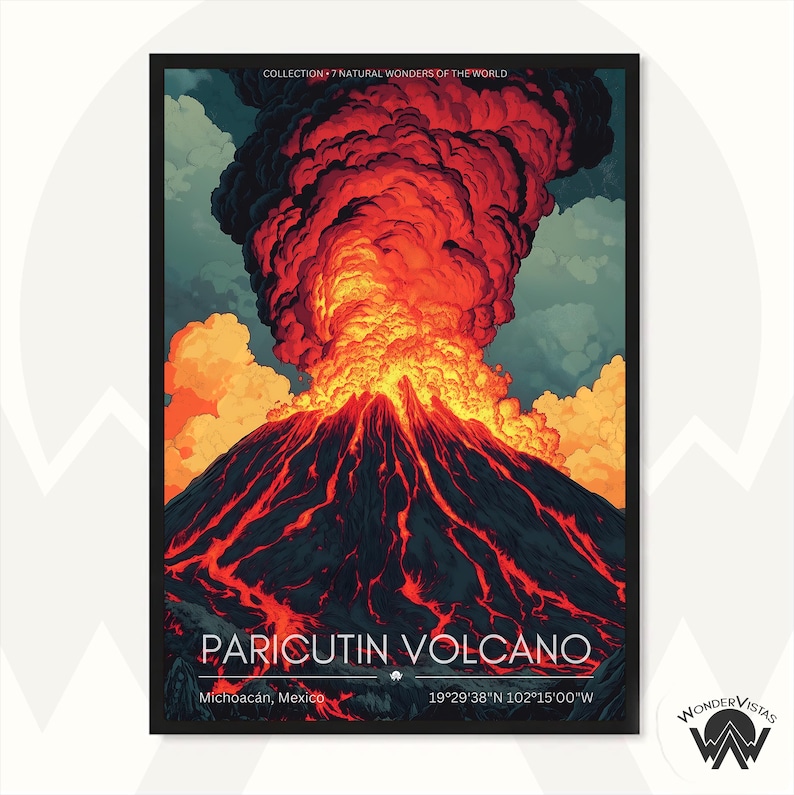 Paricutin Volcano Natural Wonder Art, 2:3 Vertical Travel Poster ...
