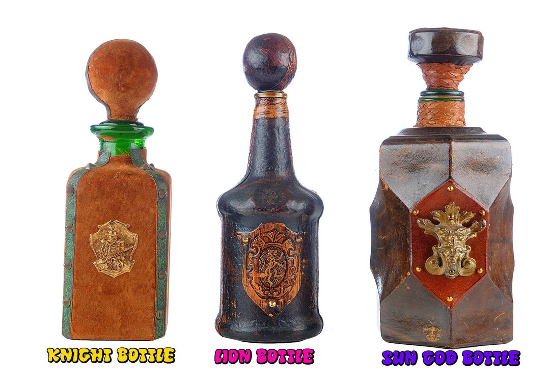 DECANTERS Medieval Mid Century Made in Italy Lion Knight Sun God ...