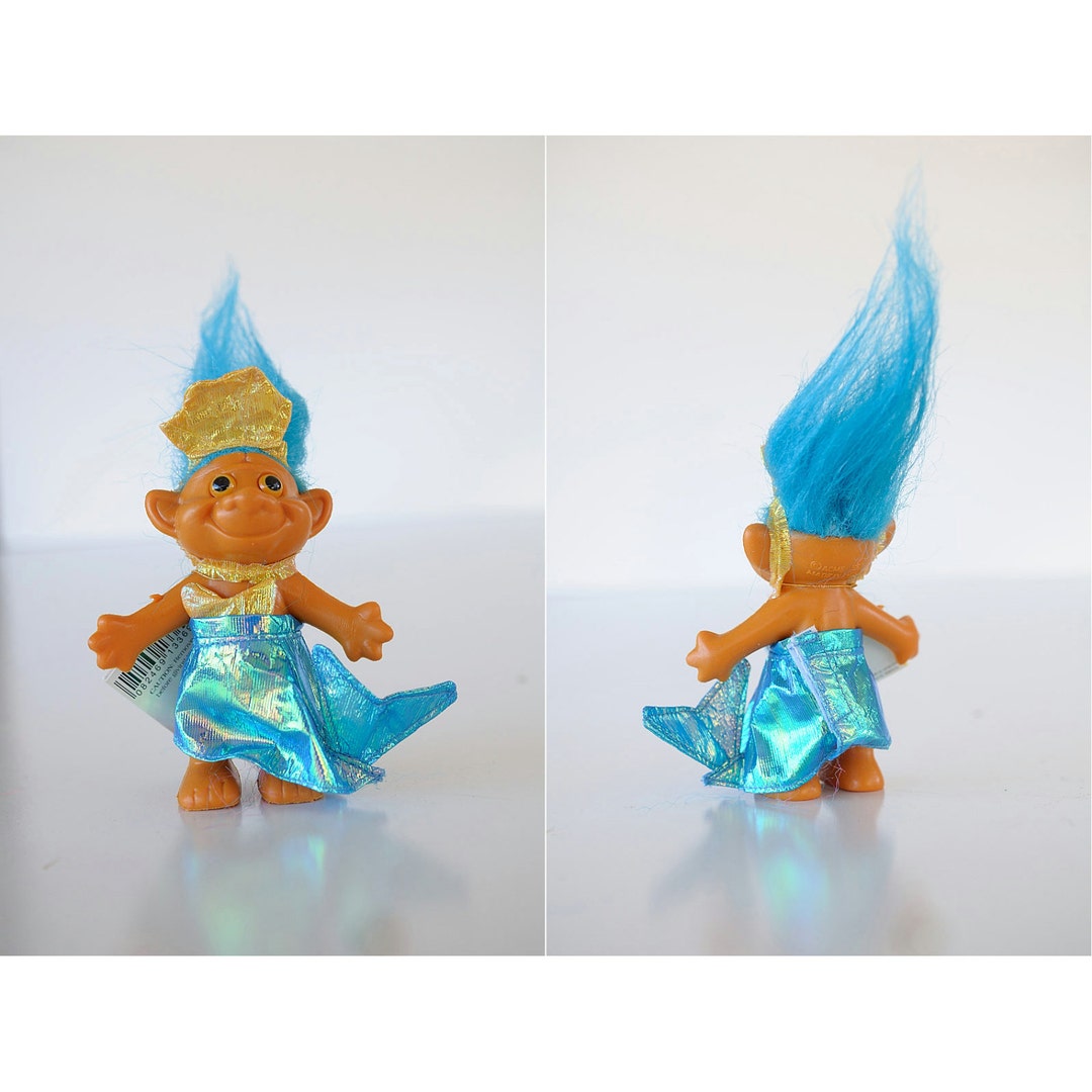 TROLL MERMAID NEW Rare Blue Hair Doll Merlin Shiny Gold Circa 1991 1992 ...