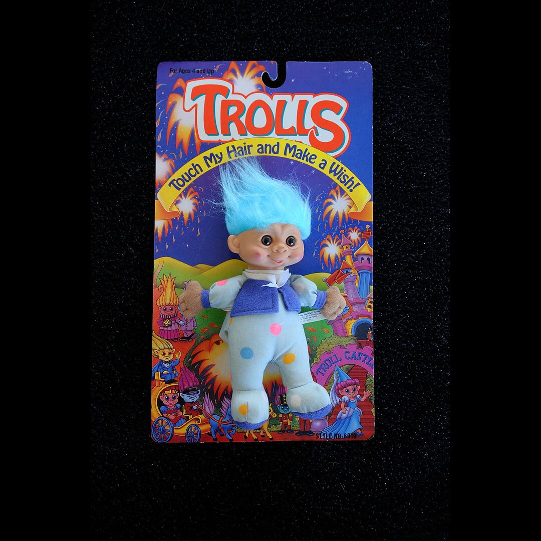 TROLL 9" NEW Rare Plush Blue Hair Brush Polka Dot Make a Wish Circa ...