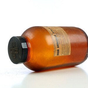 APOTHECARY JAR Bottle 1940s MERCK Iron Ammonium Citrate Advertising ...