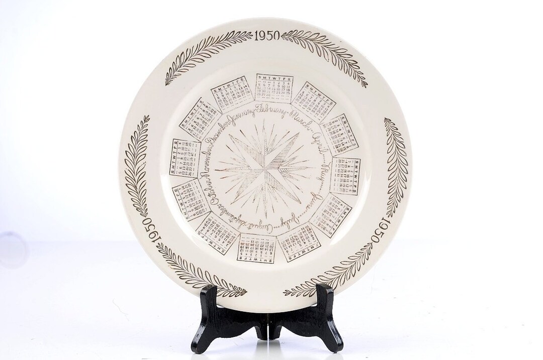 1950 PLATE CALENDAR Mid Century Serving Atomic Retro Kitchen Time ...