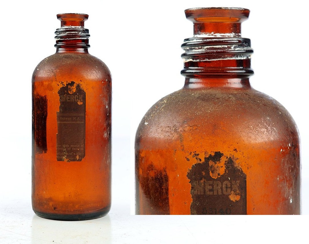APOTHECARY JAR Bottle 1940s MERCK Advertising Pharmaceuticals Pharmacy ...