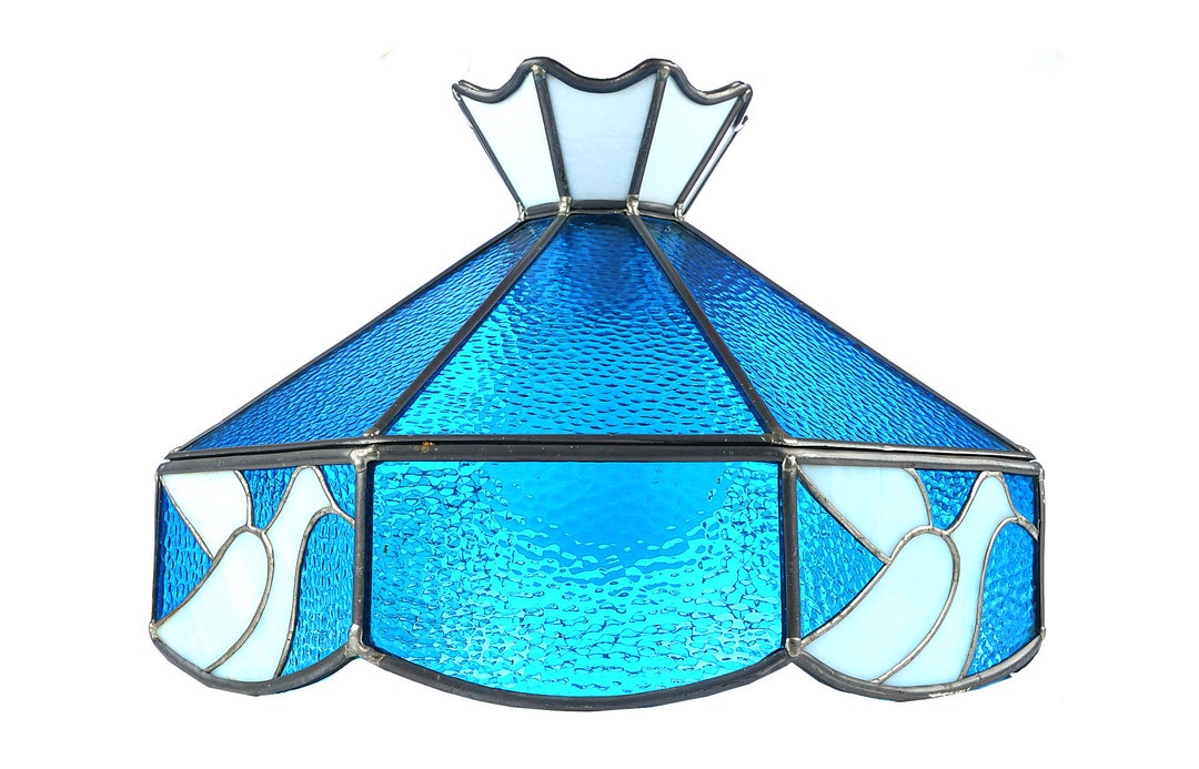 Pendant Tiffany Fixture Stained Glass Doves Birds Hurricane Mid Century ...