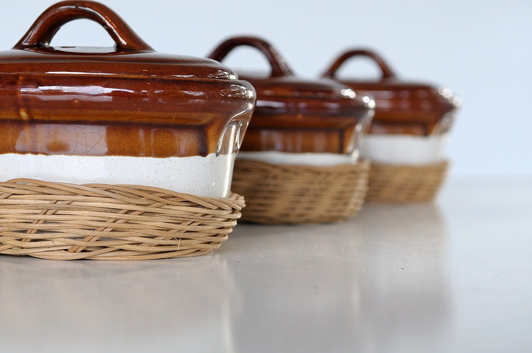 STONEWARE GAILSTYN-SUTTON Wicker 9 Pc* Bowls Rattan Ceramic Brought to ...