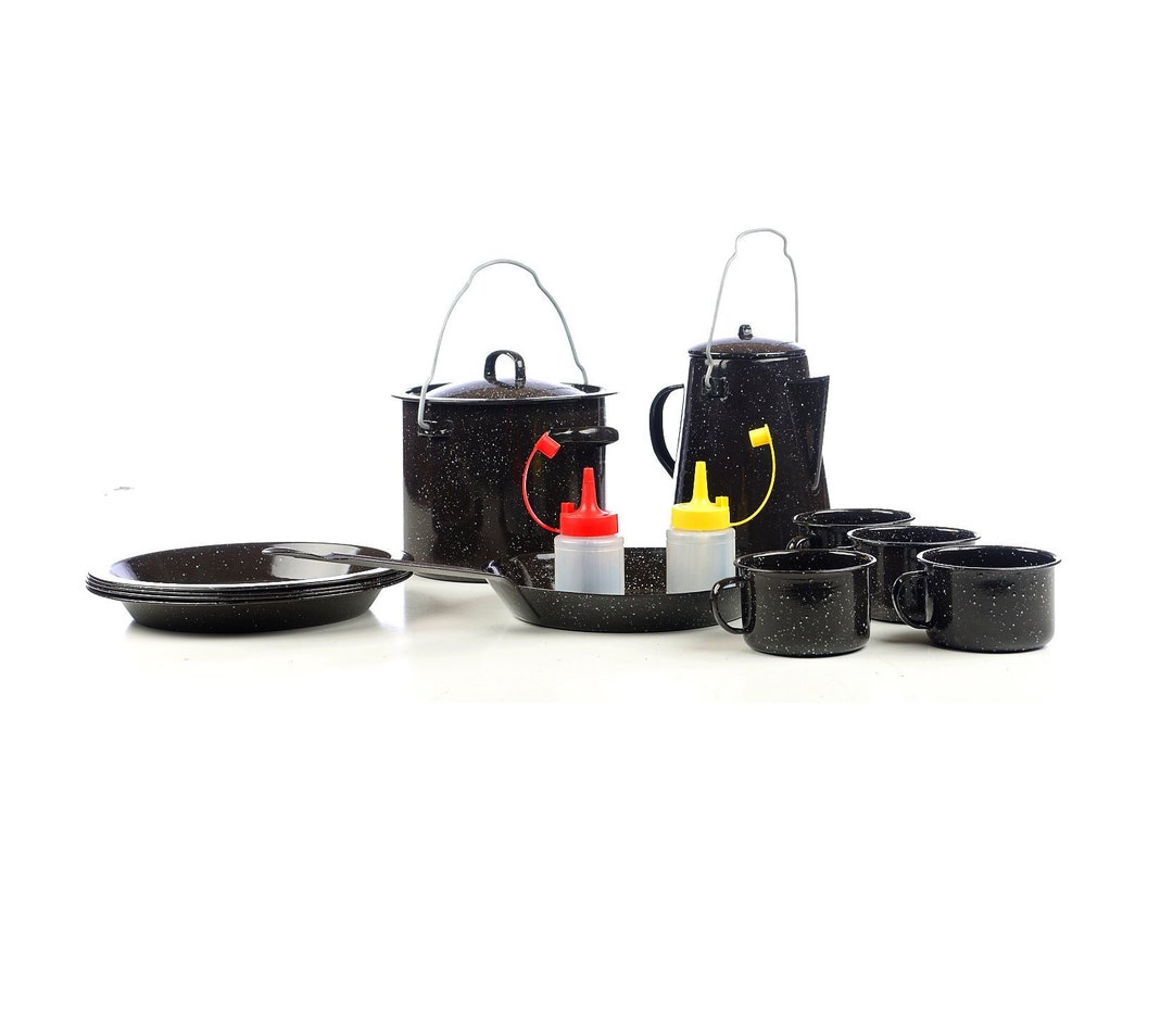 CAMP COOK SET New Enamelware 4 Person Set Vintage Car Camping Cooking ...