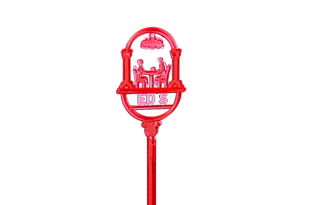 SWIZZLE STICK ED'S Red Vintage Retro Bar Liquor Alcohol Gin Rum Whiskey ...