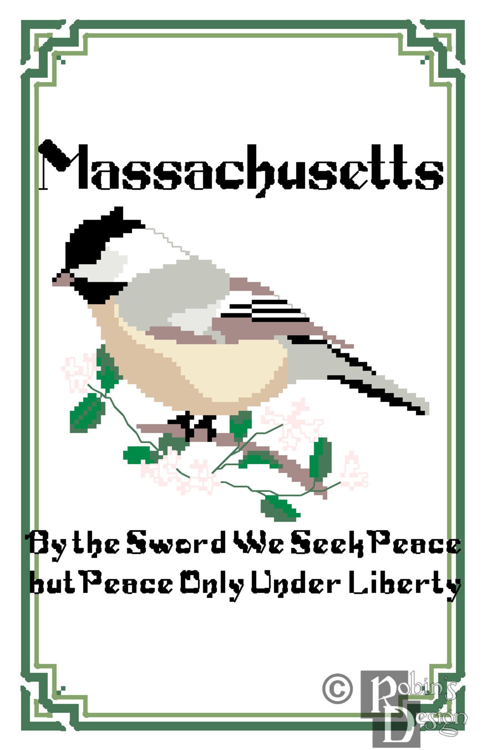Massachusetts State Bird, Flower and Motto Cross Stitch Pattern PDF - Etsy